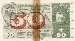 Banknote: 50 Franken/Francs/Franchi (Switzerland(1954-1977 Issue ...