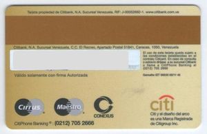 Bank Card: CITI - Citigold Débito (Citibank, VenezuelaCol:VE-MS-0456