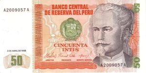 Billete de Banco: 50 Intis (Perú(1985-91 Issue) Wor:P-130