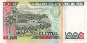 Billete de Banco: 1,000 Intis (Perú(1985-91 Issue) Wor:P-136b.1