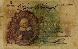 Banknote: 5 Escudos (Portugal(1920-1928 Chapa A, 1-3) Wor:P-120a.1