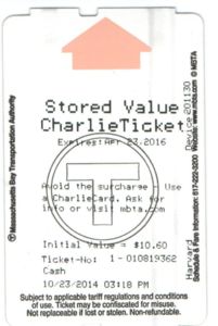 Transport Ticket: Stored Value Charlie Ticket (MBTA - Massachusetts Bay ...