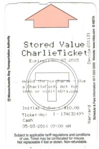 Transport Ticket: Stored Value Charlie Ticket (MBTA - Massachusetts Bay ...