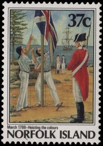 Stamp: Raising the Flag, March 1788 (Norfolk Island(Bicentenary of ...