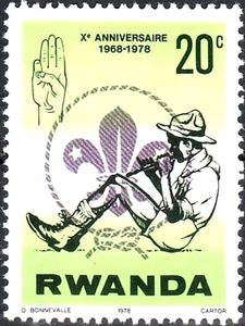 Stamp: Scout and Scout Emblem (Rwanda(10th Anniversary of Rwandan ...