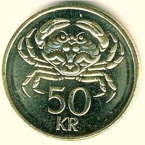 Moeda: 50 Kronur (Crab) (Islândia(1980~Today - New Króna - Circulation ...