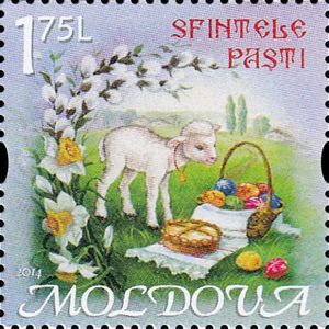Stamp: Lamb and Traditional Easter Foods (Moldova(Easter (2014)) Mi:MD ...