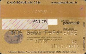 Bank Card: +Bonus plus YKM (Garanti Bankası, Türkiye (Turkey)Col:TR-MC-0049