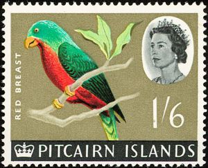 Stamp: Red Breast (Vini stepheni) (Pitcairn Islands(Queen Elizabeth II ...