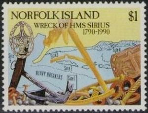Stamp: Recovered Artifacts and Map (Norfolk Island(Bicentenary of Wreck ...