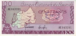 Banknote: 100 Francs (Rwanda) (1964-1976 Issue) Wor:P-8c.1