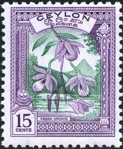 Stamp: Vesak Orchid (Dendrobium maccarthiae) (Ceylon(Local Motifs and ...
