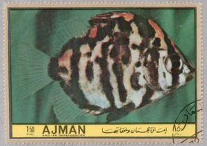 Stamp: Scato phagus rubrifrons (Ajman(Tropical Fishes (IV)) Mi:AJ 1962A ...