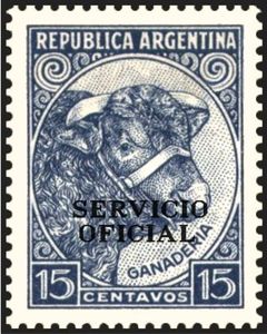 Stamp: Cattle (Bos primigenius taurus), overprinted (Argentina(Official ...