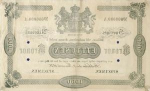 Sedel: 1,000 Kronor (Sverige(1874-1878 Issue) Wor:P-6s 💴
