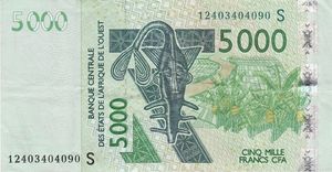 Banknote: 5,000 Francs CFA (West African States(S for Guinea-Bissau ...