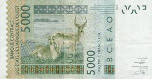 Banknote: 5,000 Francs CFA (West African States(S for Guinea-Bissau ...