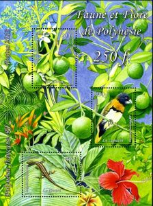 Stamp: Mango, Lizard, Munia (French Polynesia(2013 Flora & Fauna of ...