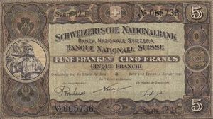 Banknote: 5 Franken/Francs/Franchi (Schweiz(1911-1952 Issue National ...