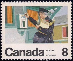 Stamp: Postman Making Delivery (Canada(Centenary of Canadian Letter ...