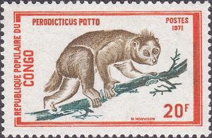 Stamp: Potto (Perodicticus potto) (Congo, Republic (Brazzaville)(Wild ...