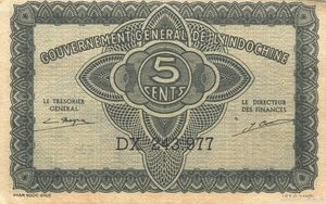 Banknote: 5 Cents (French Indochina(1942 ND Issue) Wor:P-88b