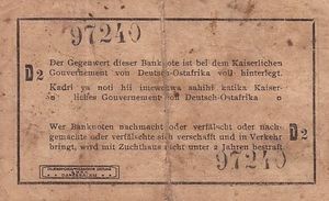 Banknote: 1 Rupie (German East Africa(1915-1917 Emergency Issue) Wor:P ...