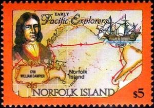 Stamp: William Dampier, map and "Cygnet" (Norfolk Island) (Early ...