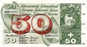 Banknote: 50 Franken/Francs/Franchi (Schweiz) (1954-1977 Issue National ...