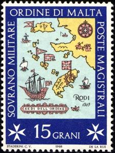 Stamp: Map of Rhodes (Malta, Sovereign Military Order of(Seats of the ...
