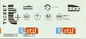 Transport Ticket: Ticket t+ (RATP-IdF-SNCF-Stif combined, France(Ticket ...