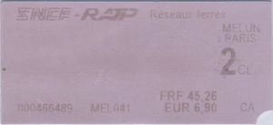Transport Ticket: Melun - Paris (RATP-IdF-SNCF-Stif combined, France ...