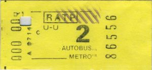 Transport Ticket: Autobus Metro (RATP-Régie Autonome des Transports ...