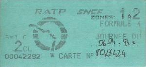 Transport Ticket: One day ticket (RATP-Régie Autonome des Transports ...