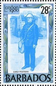 Stamp: Early Postman (Barbados(International Stamp Exhibition) Mi:BB ...