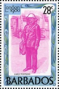 Stamp: Early Postman (Barbados(International Stamp Exhibition) Mi:BB ...