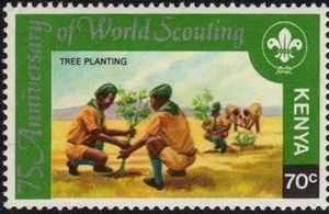 Stamp: Tree planting (Kenya(75th Anniversary of World Scouting) Mi:KE ...