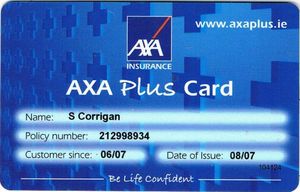 Functional Card: AXA Plus Card (Insurance, Ireland(AXA) Col:IE-AXA-001