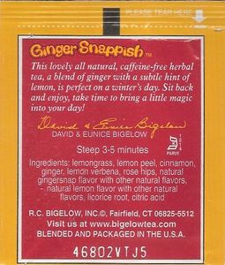 Çay Poşetleri: Ginger Snappish, bs white number (Bigelow, A.B.D.(Herb ...