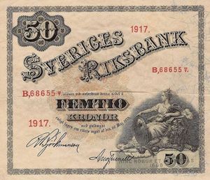 Banknote: 50 Kronor (Sweden(1906-1917 Issue) Wor:P-28j