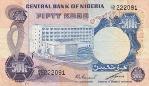 Banknote: 50 Kobo (Nigeria(1973-1978 ND Issue) Wor:P-14e
