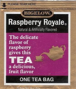 Tea Bag: Raspberry Royale, thin arrow, bs white number (Bigelow, United ...