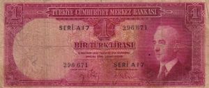 Banknote: 1 Turkish Lira (Türkiye (Turkey)(1937-2.Emisyon) Wor:P-135