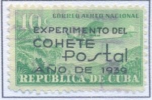 Stamp: Attempt at a mail rocket flight. Unspent brand in drawing au ...