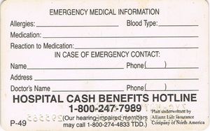 Tarjeta Funcional: Medical Emergency Card (Insurance, Estados Unidos de ...