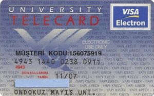 Bank Card: University Telecard (Yapi Kredi Bankasi, Türkiye (Turkey)Col ...