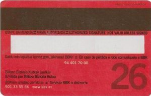 Bank Card: Bbk 26 = (BBK - Caja Bilbao Bizkaia, SpainCol:ES-GM-0119.02