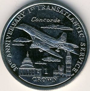 Coin: 1 Crown (Concord 30th Anniversary of transatlantic service) (Isle ...