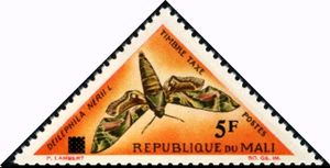 Stamp: Oleander Hawk-moth (Deilephila nerii) surcharged (Mali ...