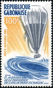 Stamp: Transatlantic flight, 5th anniversary (Gabon) (Balloons) Mi:GA ...